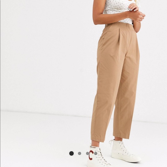 Monki | Pants & Jumpsuits | Monki Pleated Peg Pants In Dark Beige ...